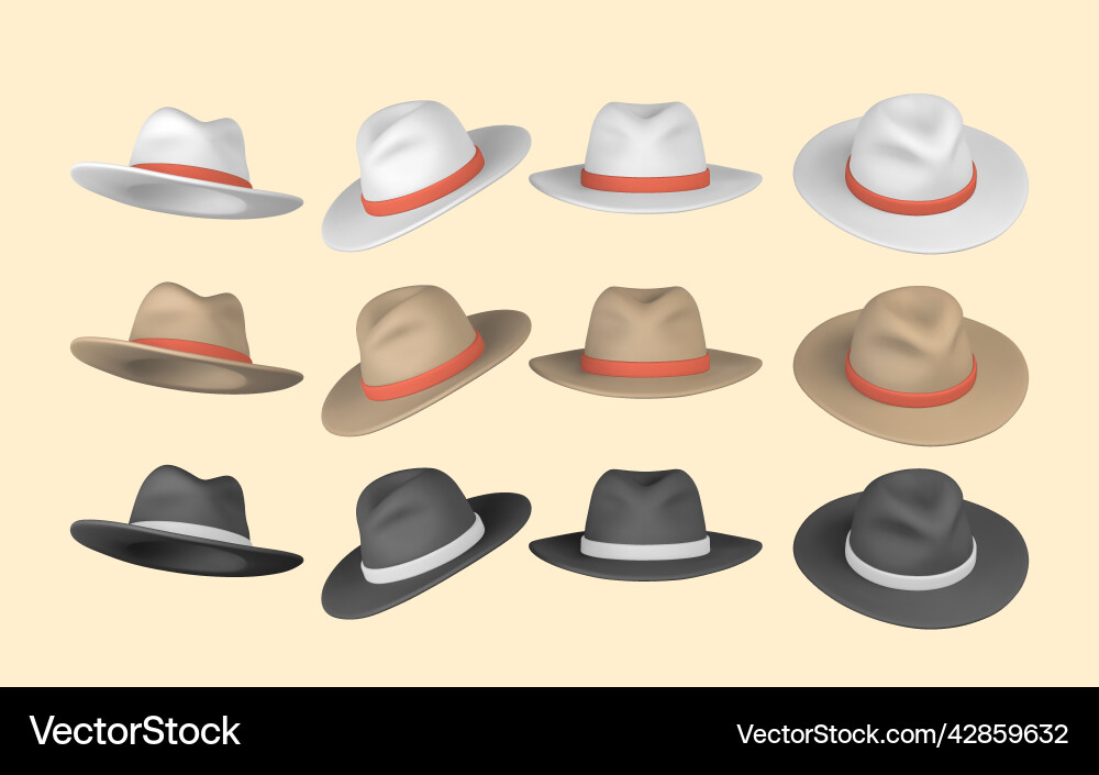 Set of 3d realistic mens hat summer Royalty Free Vector