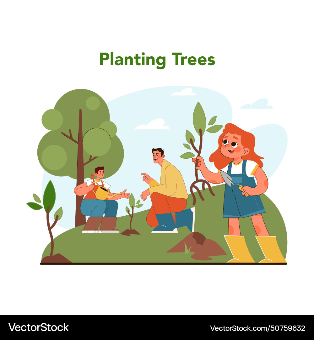 Tree planting concept flat Royalty Free Vector Image