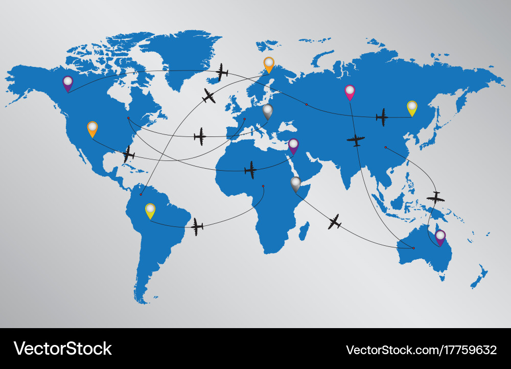 World map with planes Royalty Free Vector Image