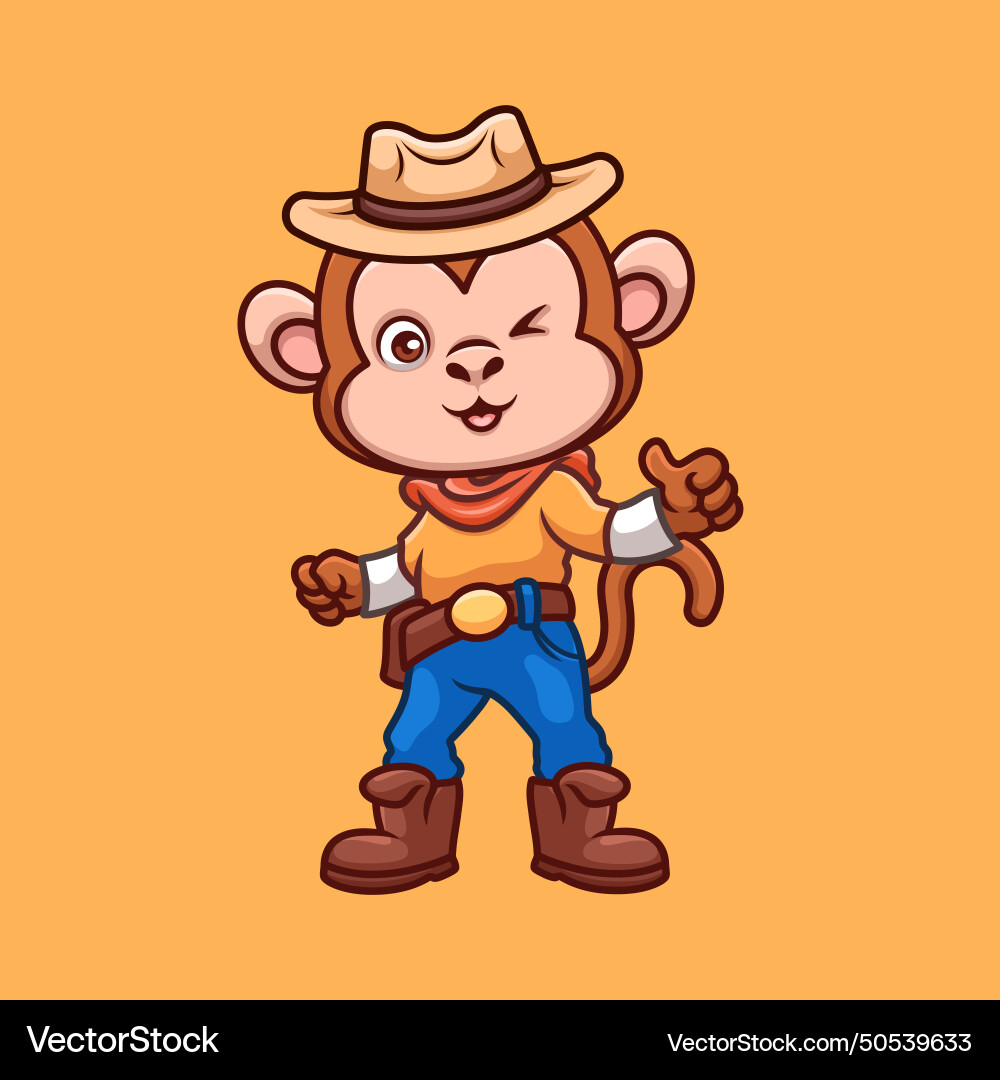 Cowboy monkey cute cartoon character Royalty Free Vector