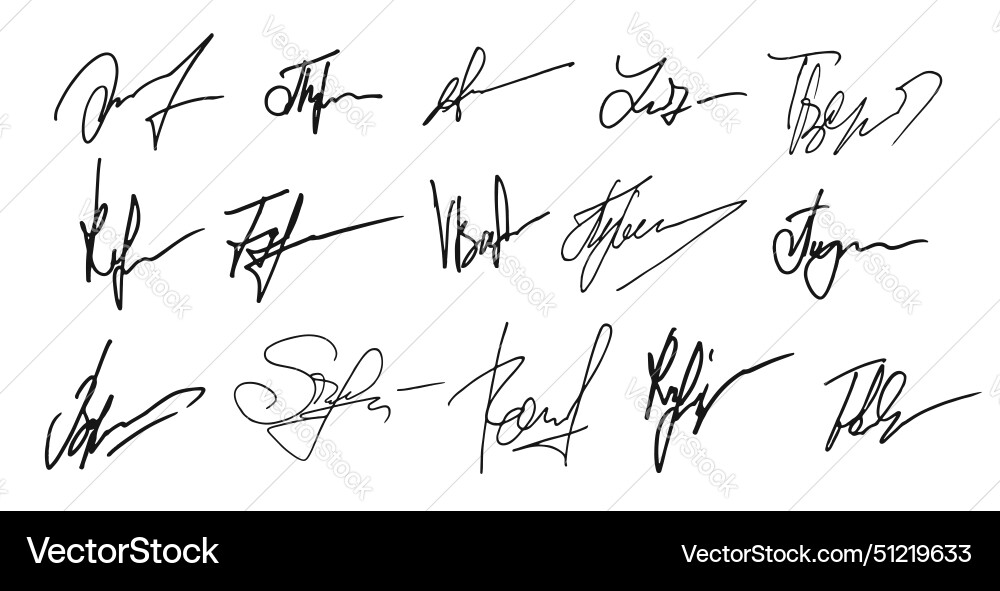 Handwritten autograph or ink signature pack Vector Image