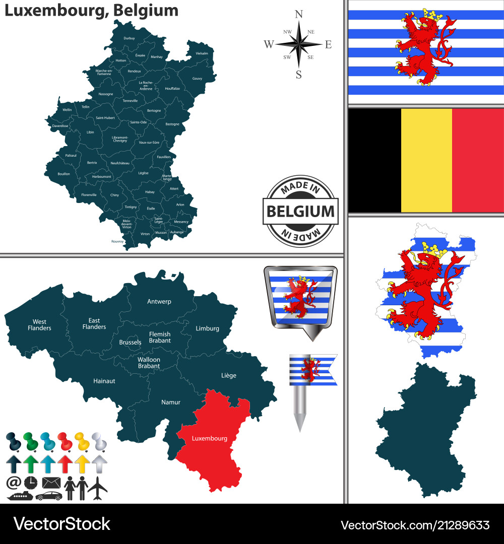 Map of luxembourg belgium Royalty Free Vector Image