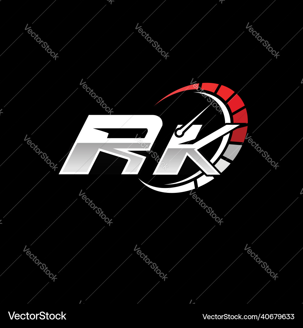 Rk logo letter speed meter racing style Royalty Free Vector