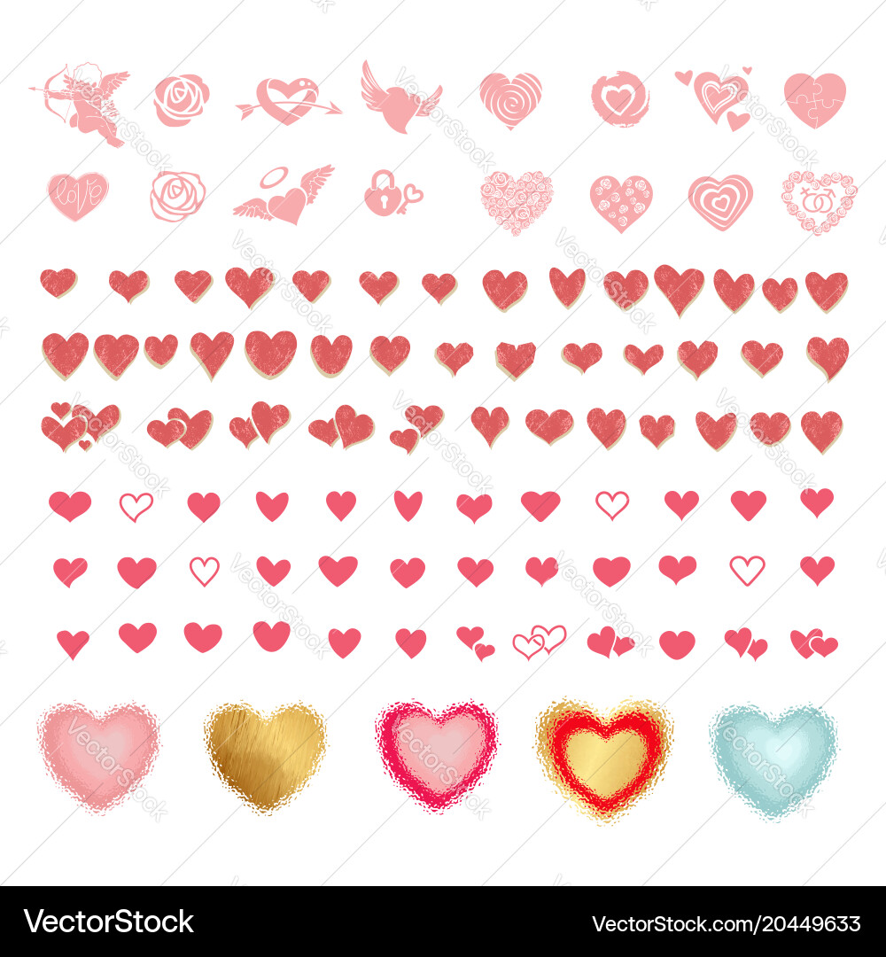 Set of colored hearts in different shapes Vector Image