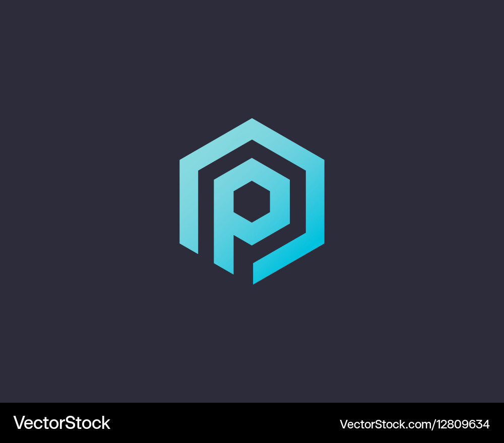 Abstract letter p logotype line hexagon Royalty Free Vector