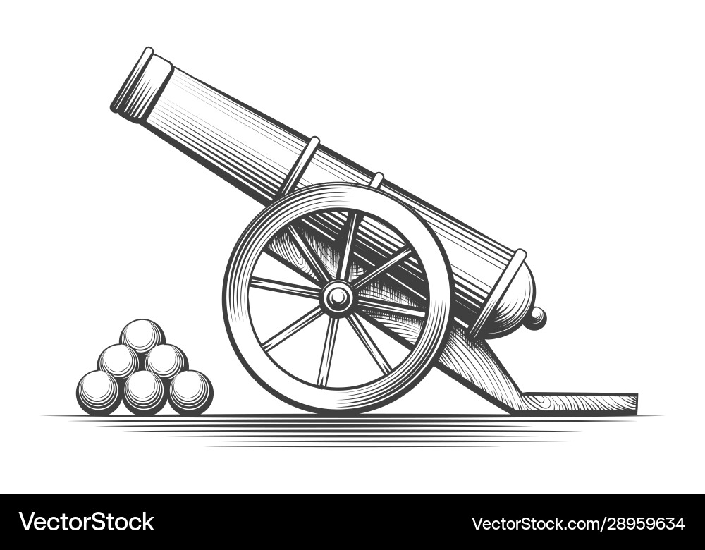 Cannon weapon firing Royalty Free Vector Image