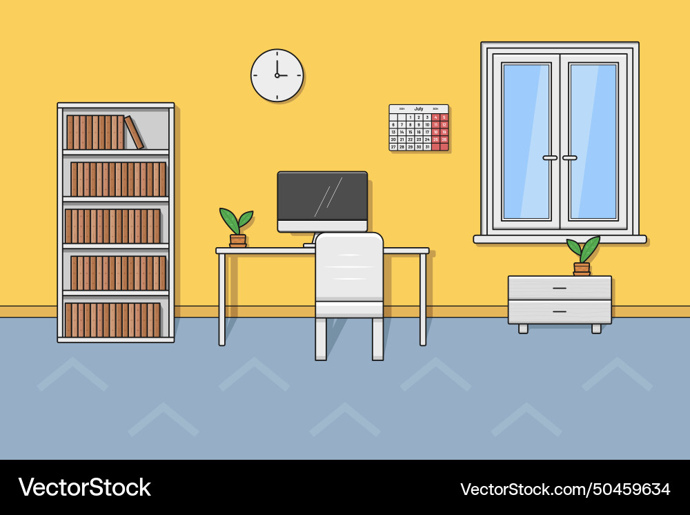 Cartoon style room home office with table desktop Vector Image