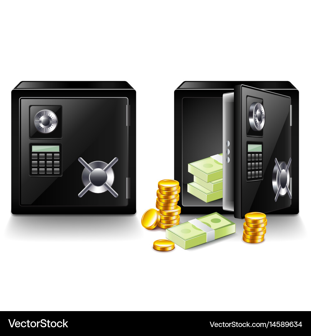 Closed and opened safe with money isolated Vector Image