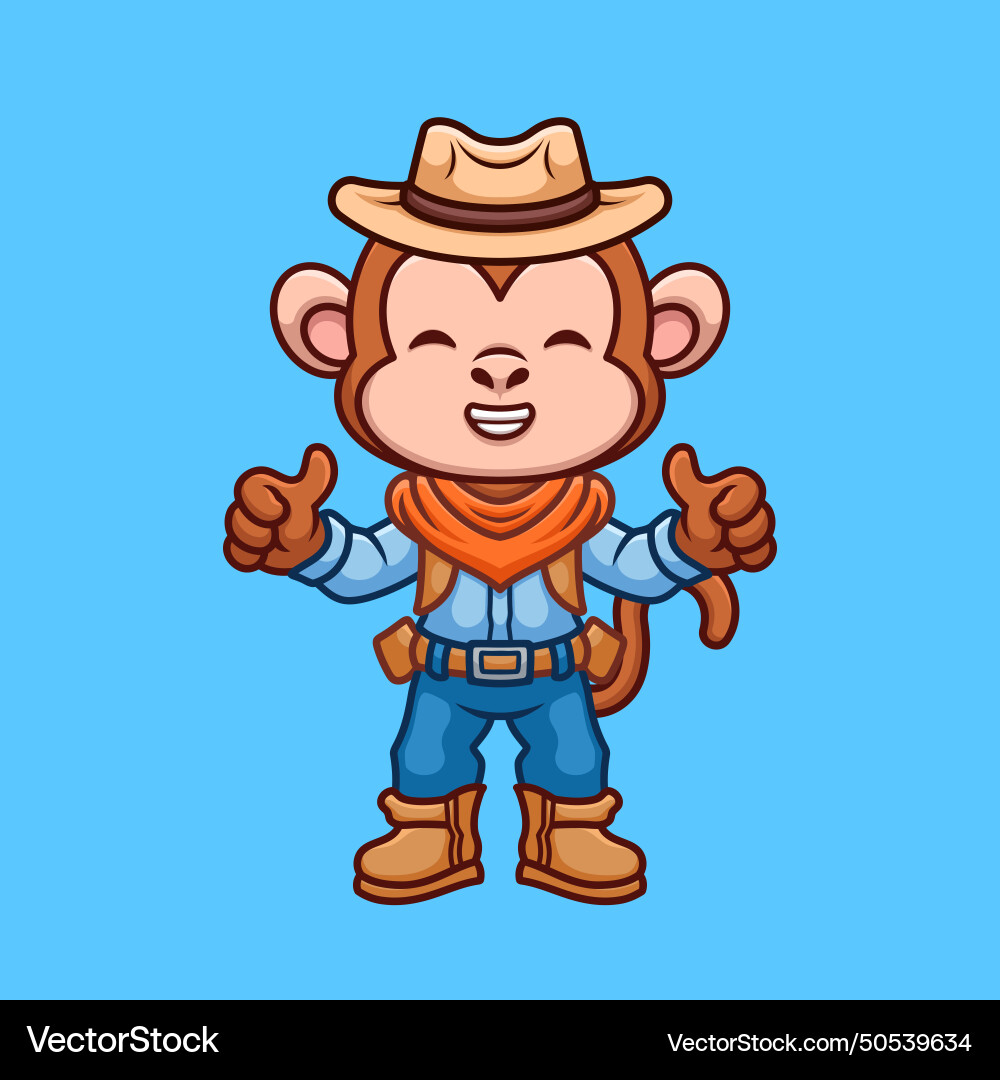 Cowboy monkey cute cartoon character Royalty Free Vector