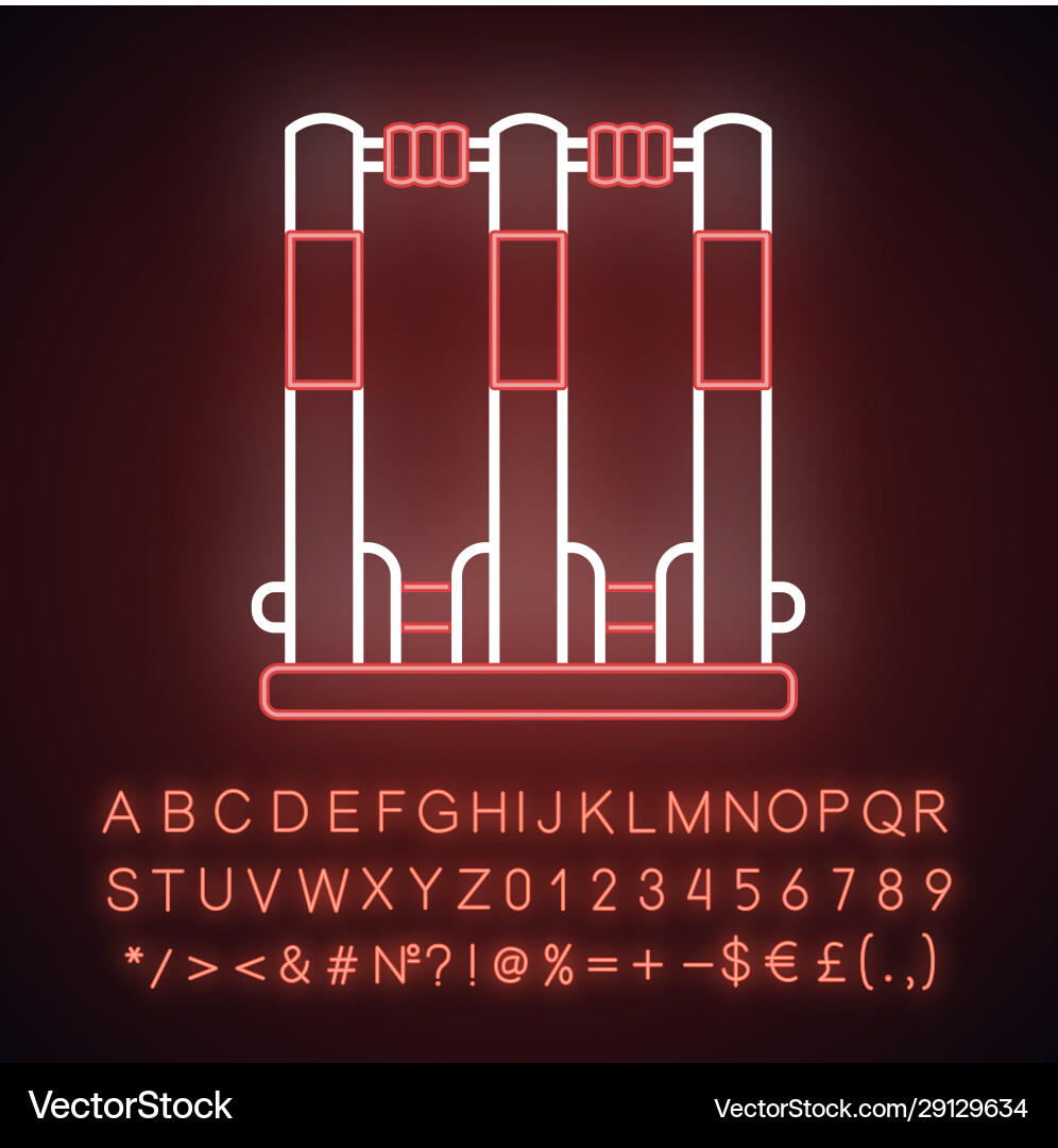 Cricket stumps neon light icon wicket Royalty Free Vector
