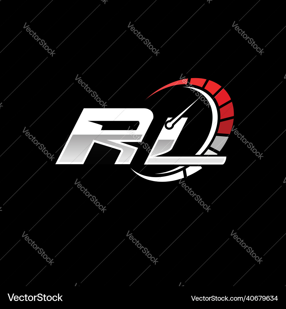 Rl logo letter speed meter racing style Royalty Free Vector