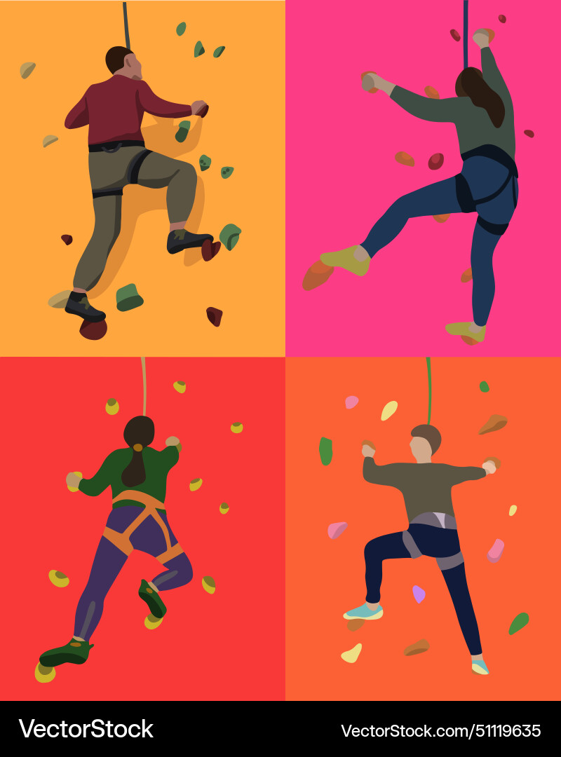 A set of people on climbing wall Royalty Free Vector Image