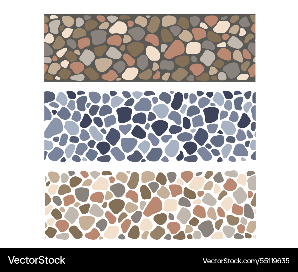 Cobblestone mosaic seamless borders set stone Vector Image