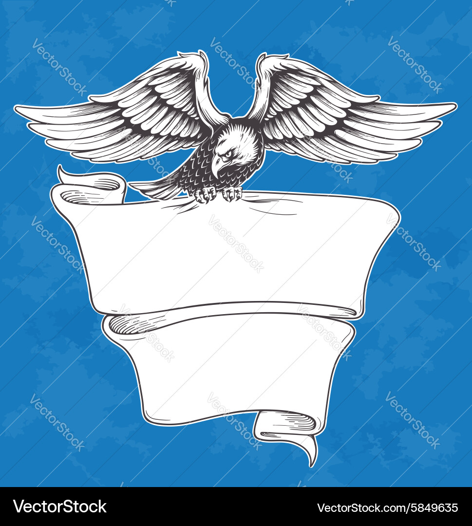 Detailed hand drawn eagle holding ribbon Vector Image