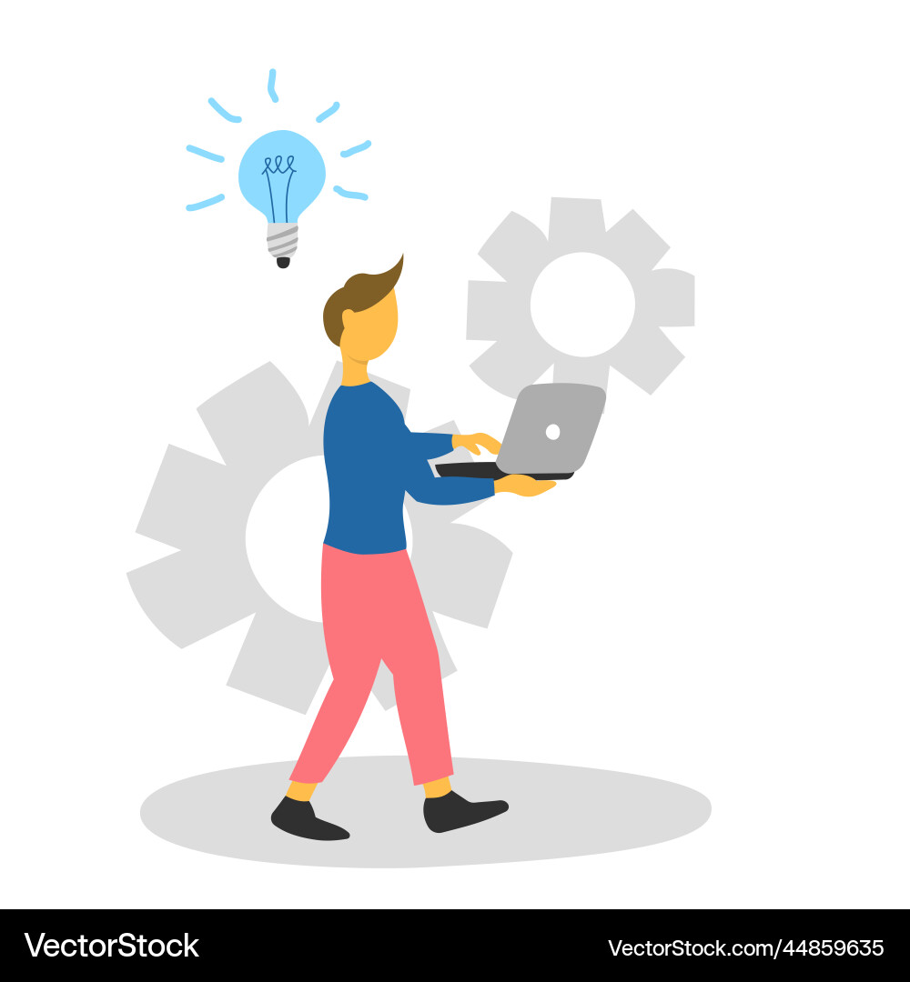 Man works on a laptop while walking Royalty Free Vector