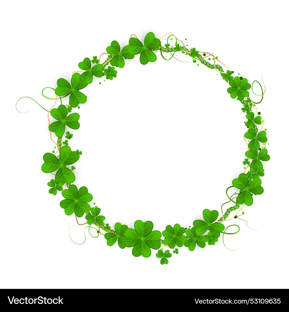 Realistic shamrock wreath round clover frame Vector Image