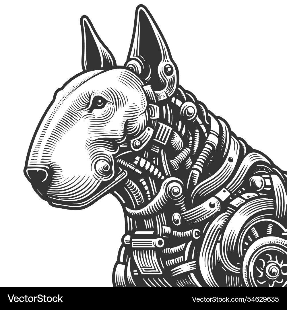 Retro robotic dog engraving Royalty Free Vector Image