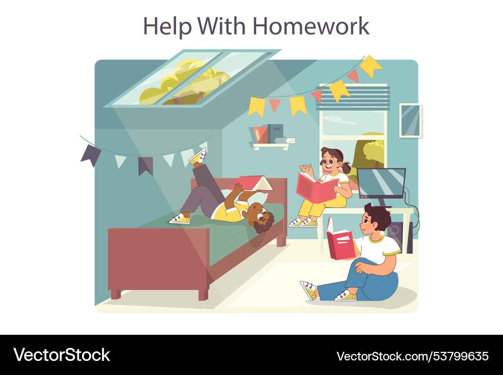 School friends doing a homework together children Vector Image