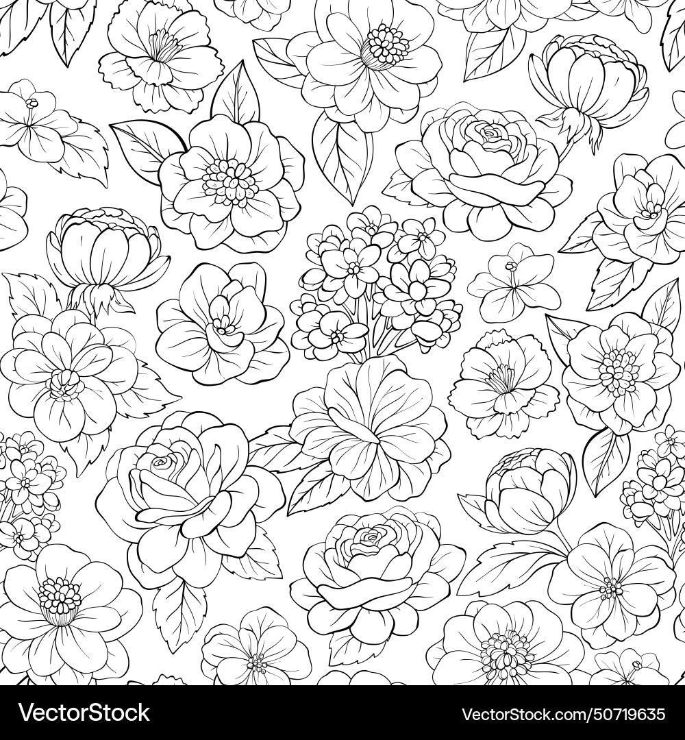 Seamless outline pattern with floral elements Vector Image