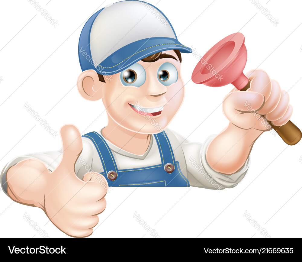 Spanner man over banner thumbs up Royalty Free Vector Image
