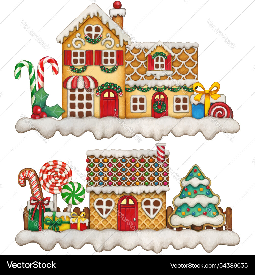 Watercolor Gingerbread House Royalty Free Vector Image