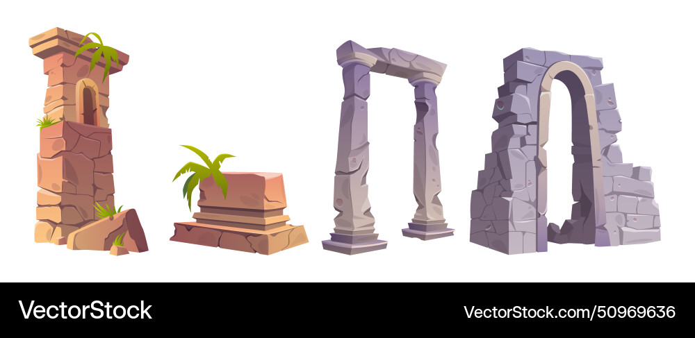 Broken ruins of ancient stone buildings Royalty Free Vector