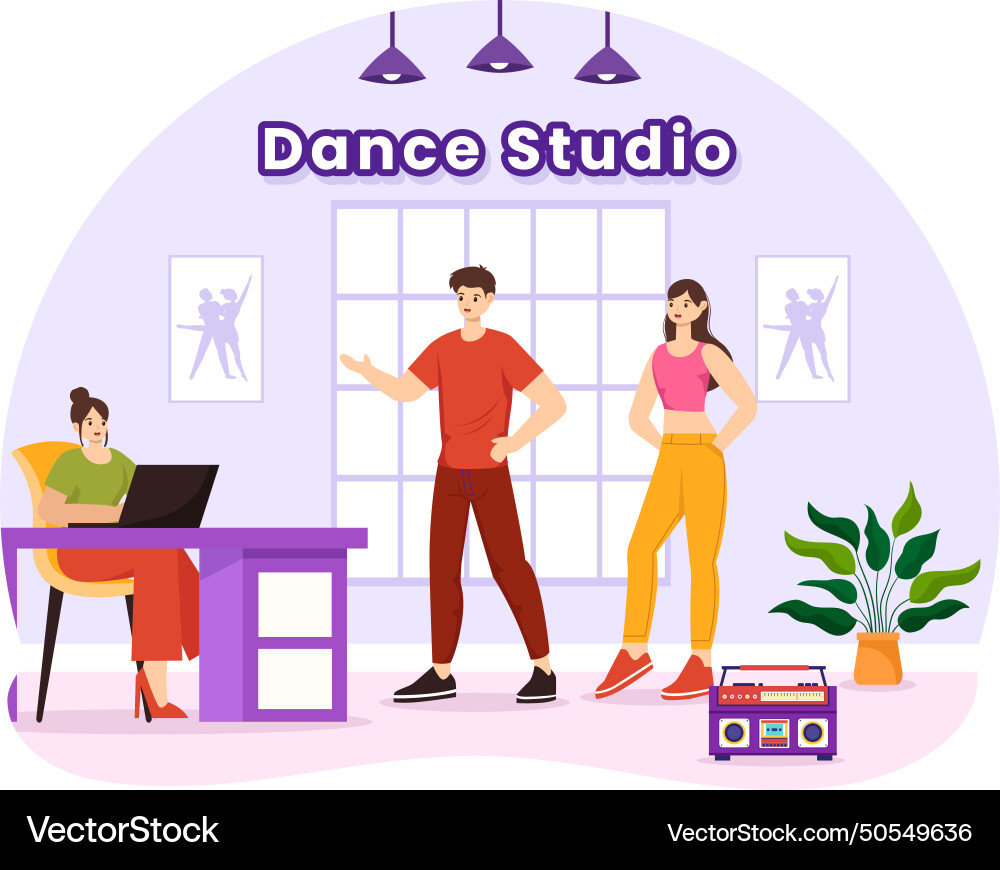 Dance studio with dancing couples performing Vector Image