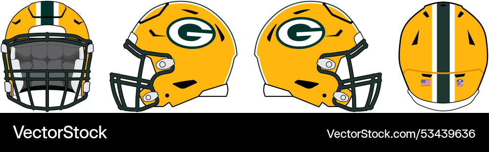 Green Bay Packers Helmet - Multiple Views Vector Image