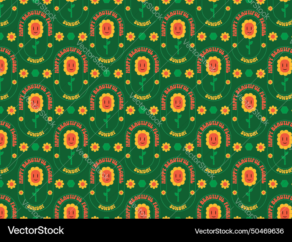 Green floral flower 70s retro background pattern Vector Image