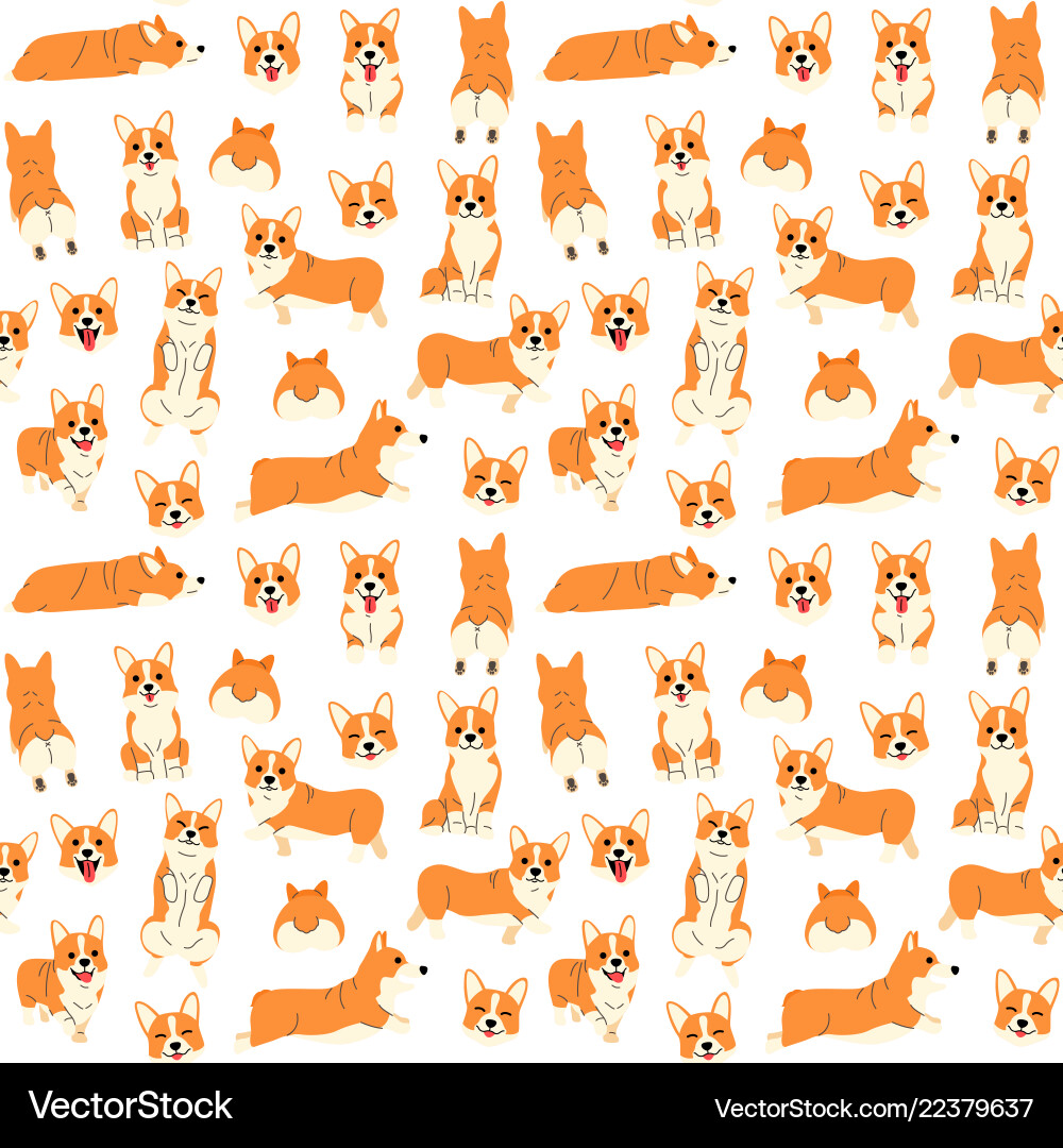 Corgi in action seamless pattern Royalty Free Vector Image