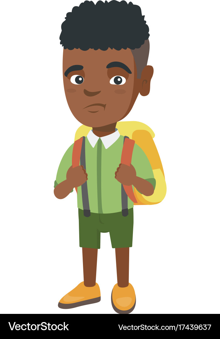 Little african sad schoolboy carrying a backpack Vector Image