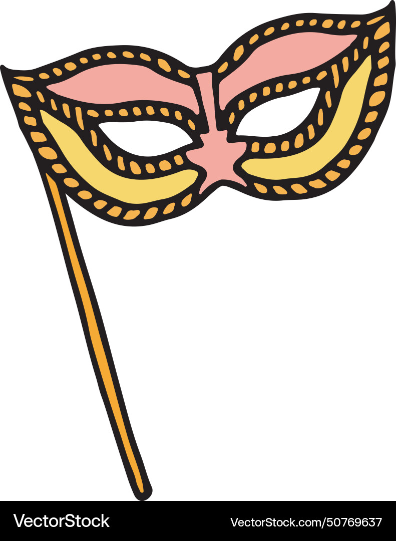 Mask stick doodle opera face accessory drawing Vector Image