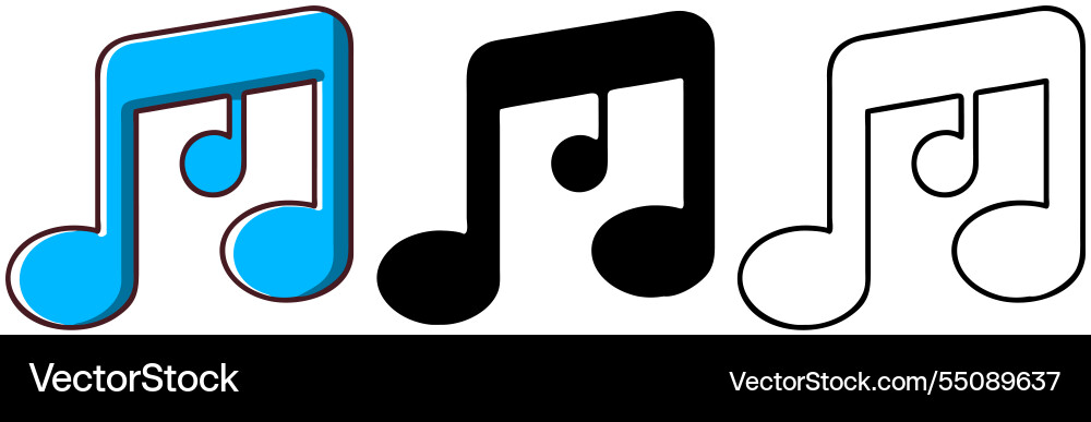 Noten Icons blau schwarz weiß Umriss vari Vektorbild
