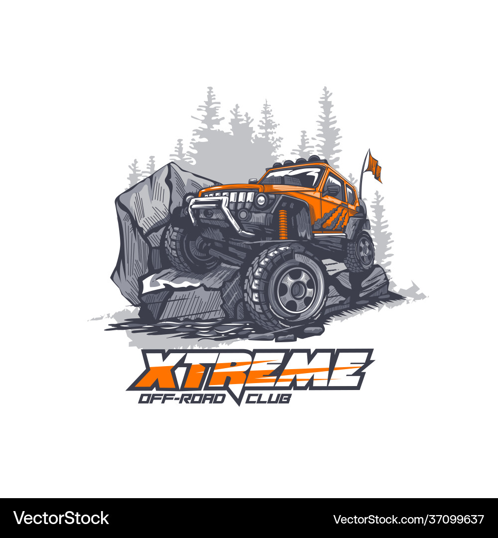 Off-road car overcomes extreme obstacles Vector Image