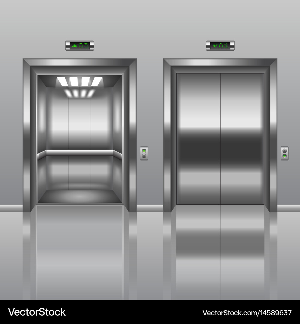 Open and closed elevator Royalty Free Vector Image