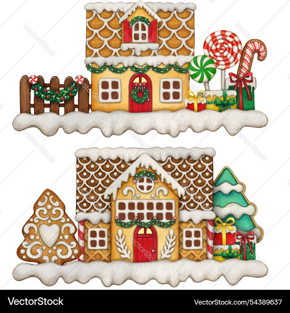 Watercolor hand drawn gingerbread house Royalty Free Vector