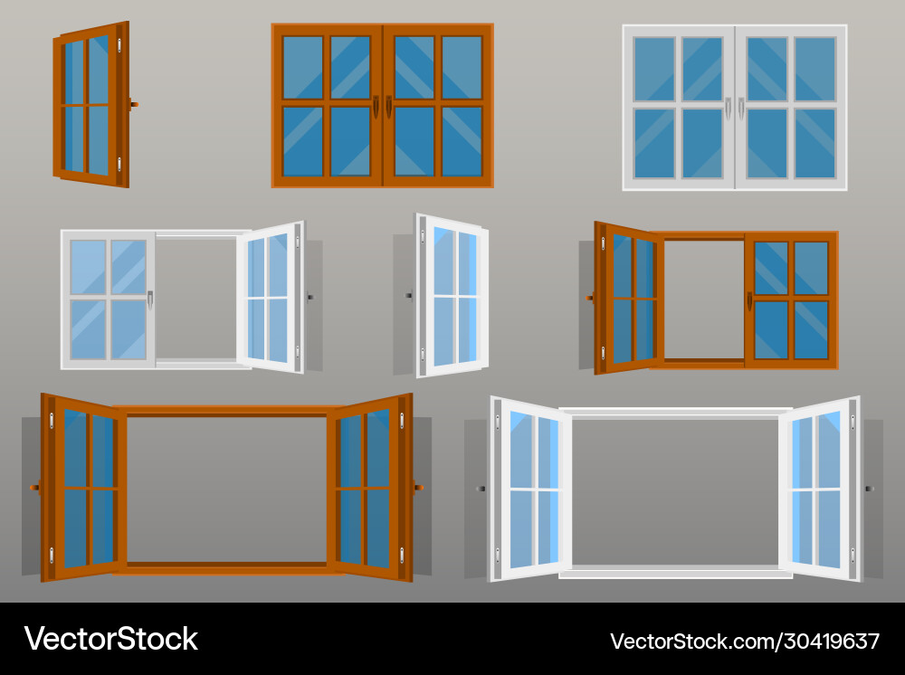 Wooden windows set Royalty Free Vector Image - VectorStock