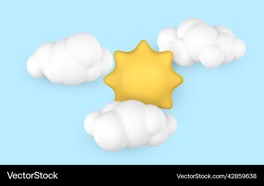 Cute cartoon 3d sun in clouds summertime object Vector Image