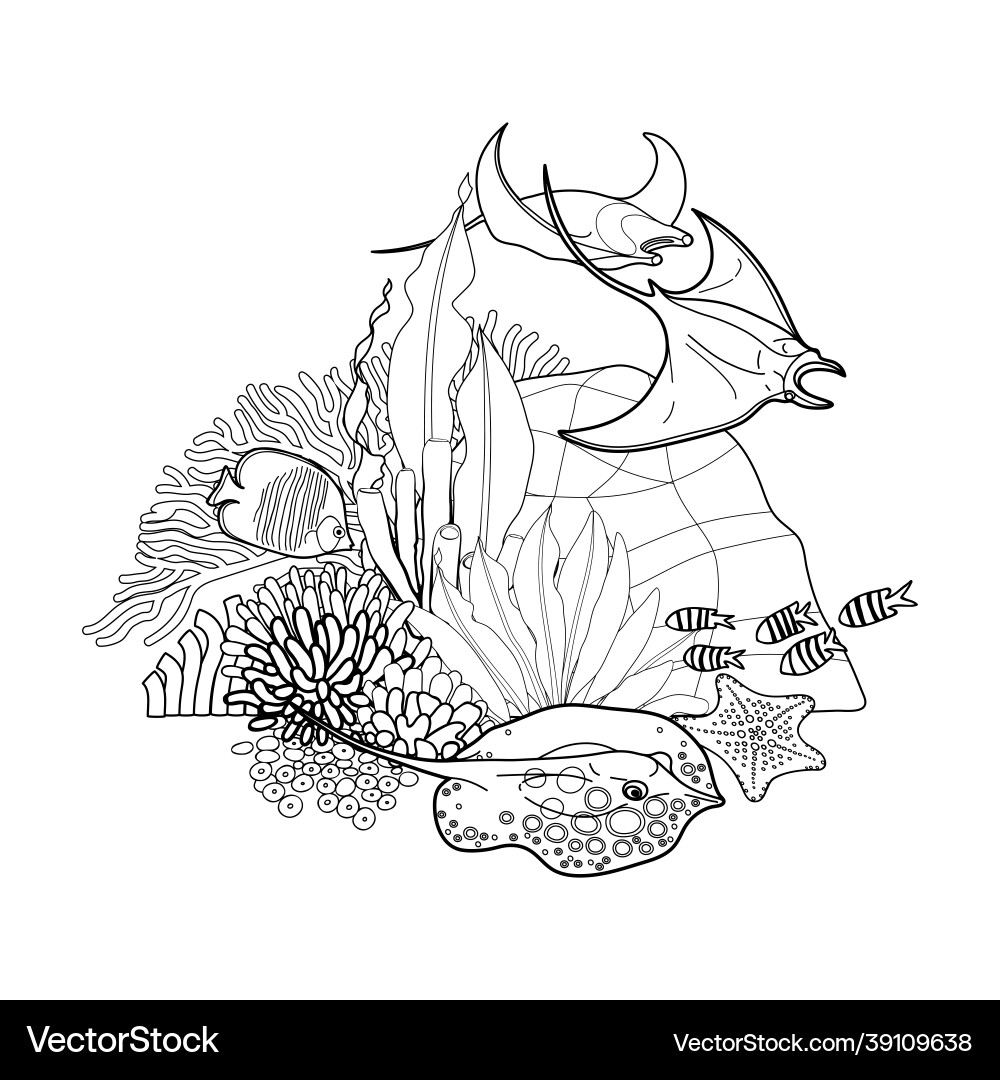 Graphic coral reef isolated on white background Vector Image