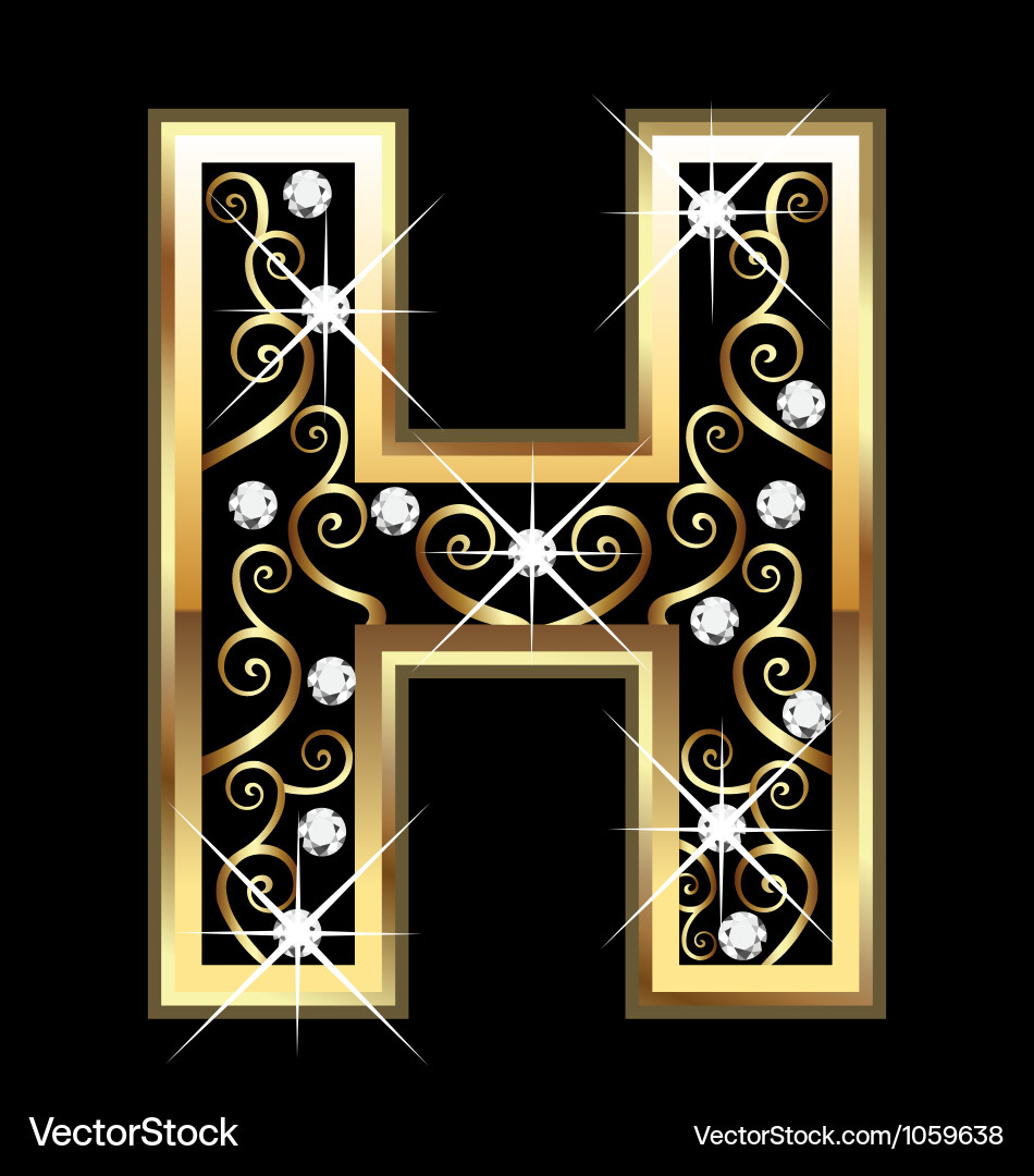 H gold letter with swirly ornaments Royalty Free Vector