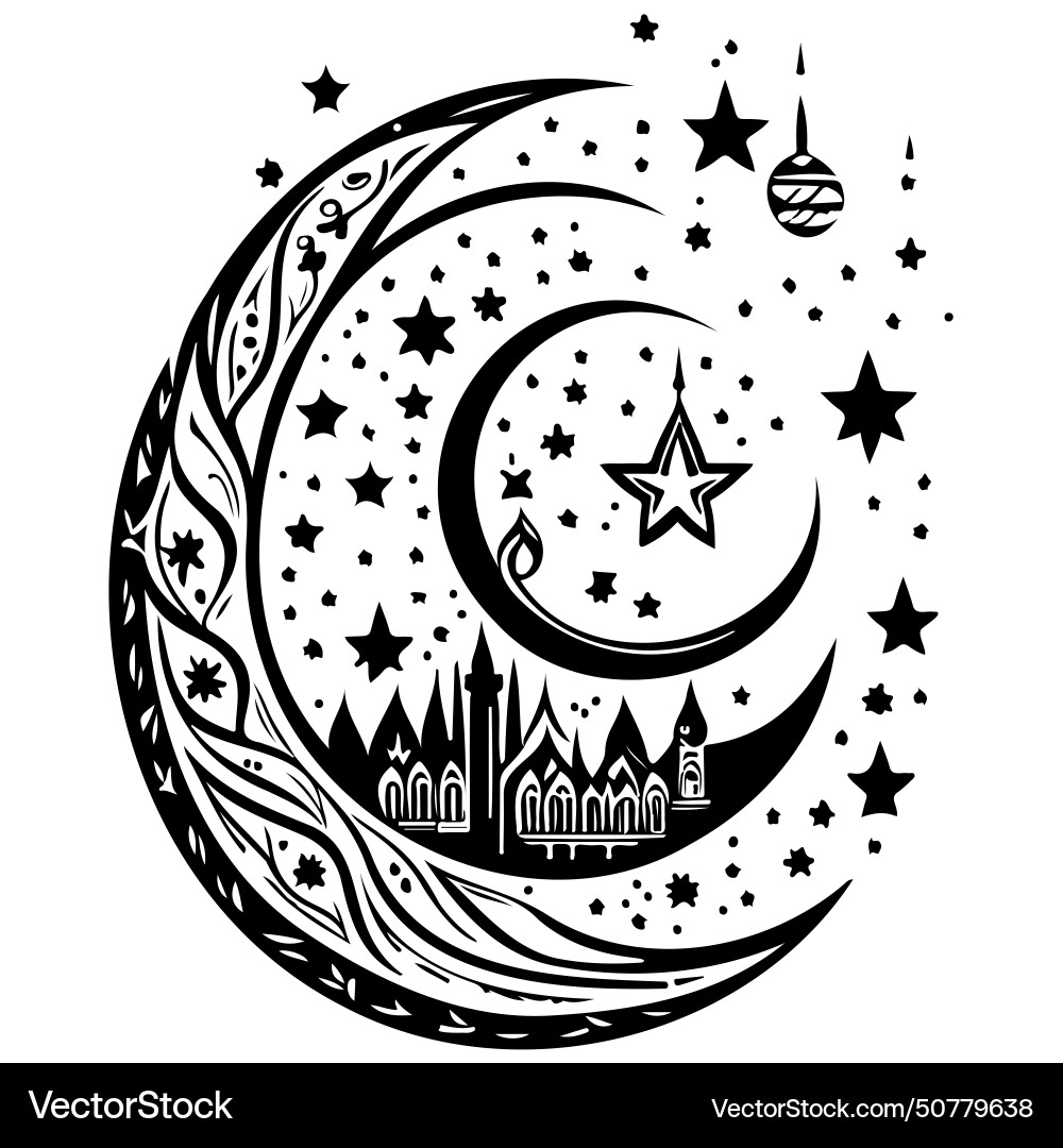 Moon star ramadan arabic islamic sketch draw Vector Image