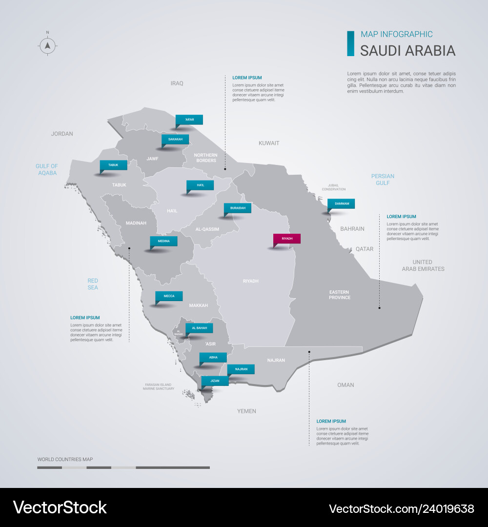 Saudi arabia map with infographic elements Vector Image