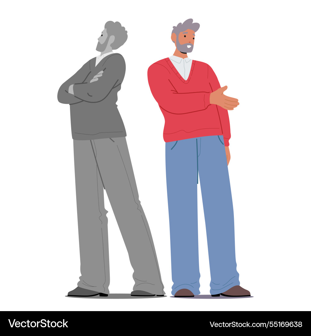 Senior man character hiding unwillingness Vector Image