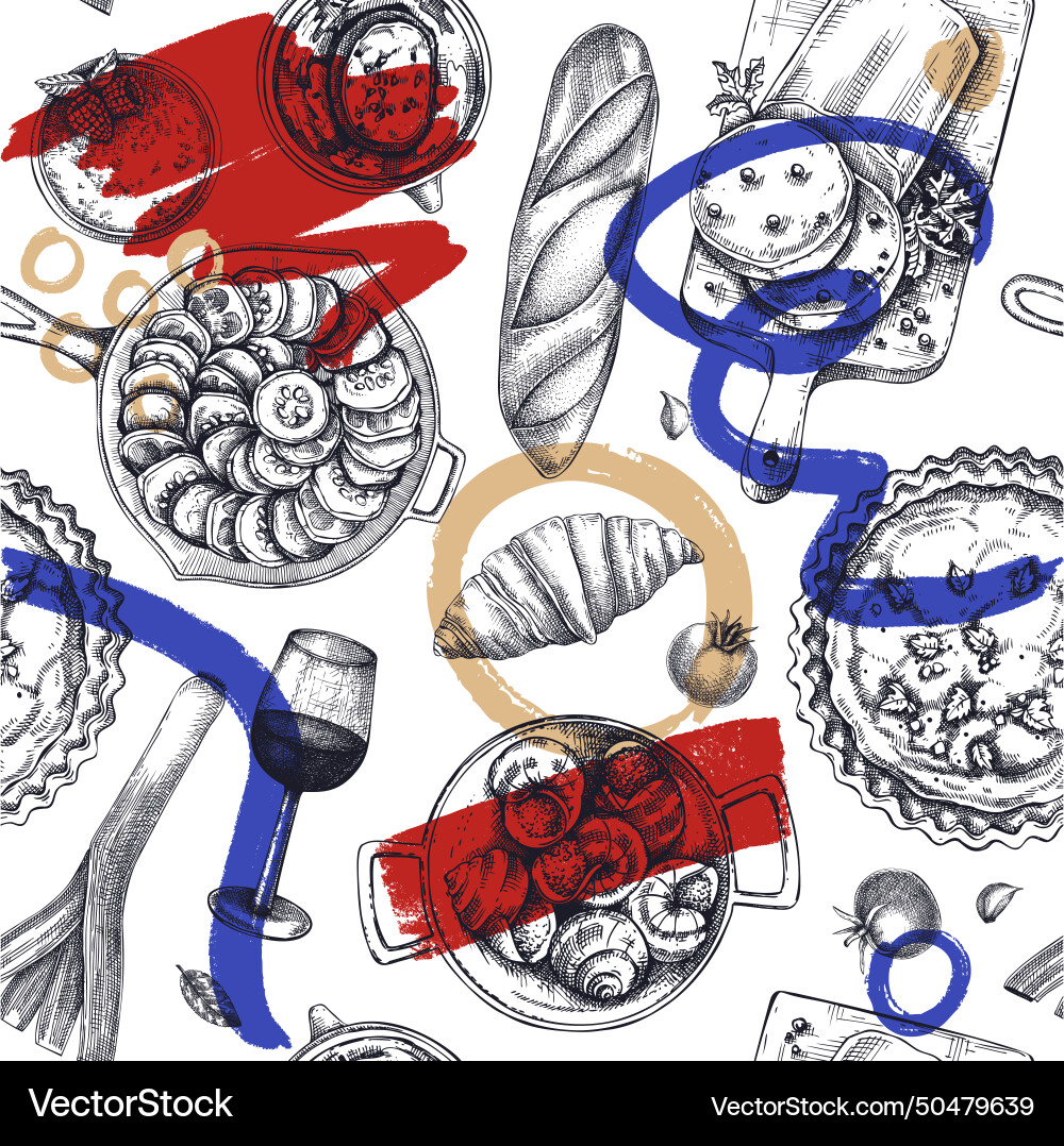 French food seamless pattern vintage Royalty Free Vector