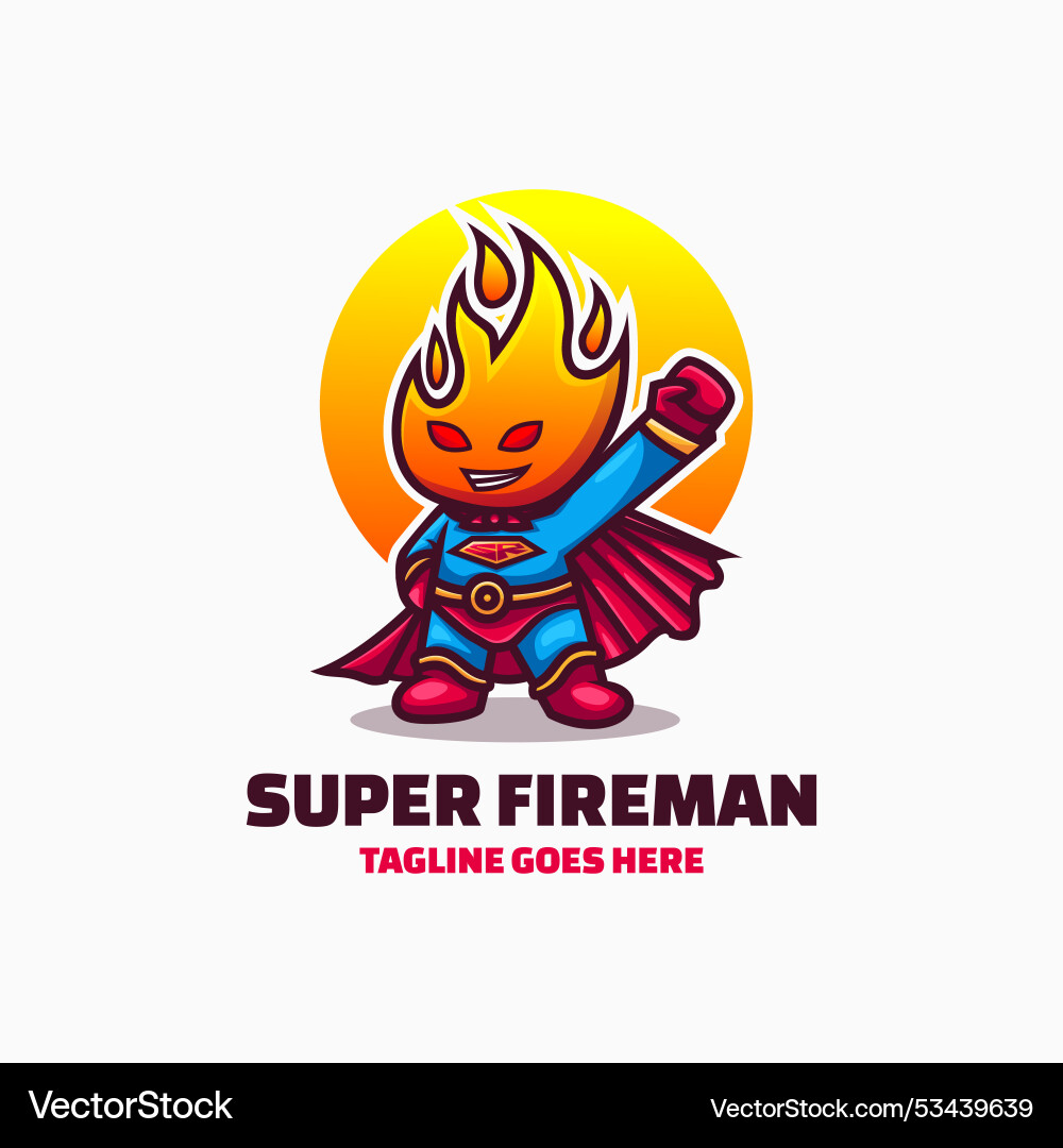 Logo super fireman mascot cartoon style Royalty Free Vector