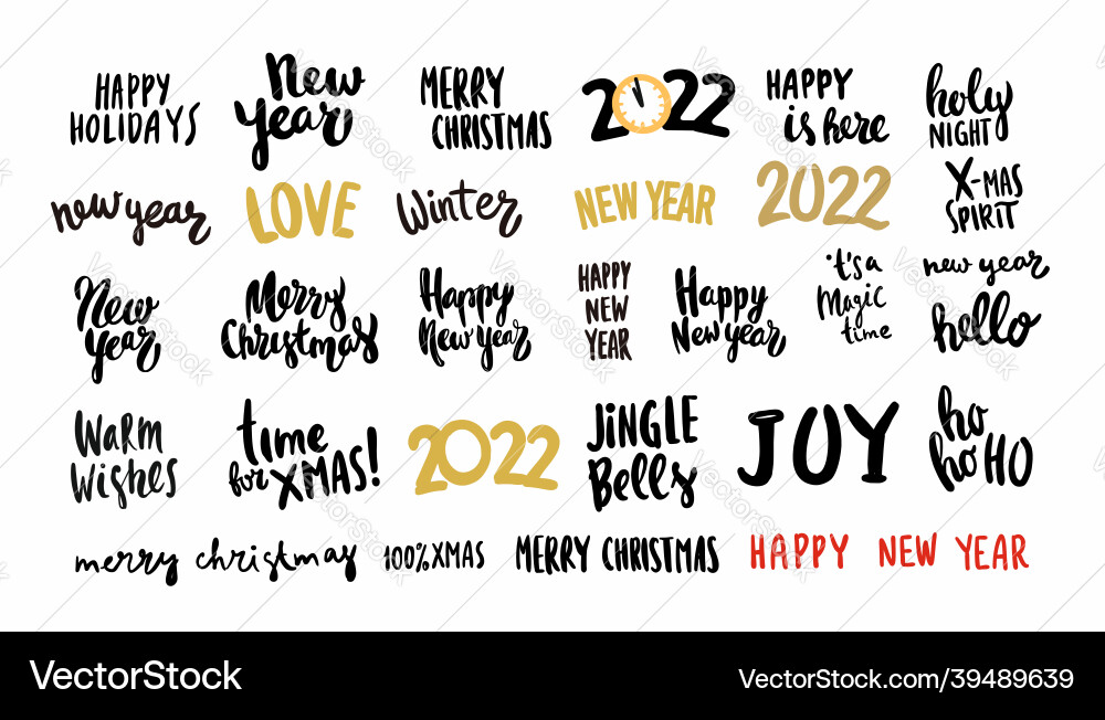 Merry year gold black lettering Royalty Free Vector Image