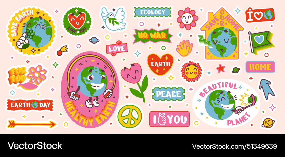 Retro Earth Stickers - Planet Pop Royalty Free Vector Image