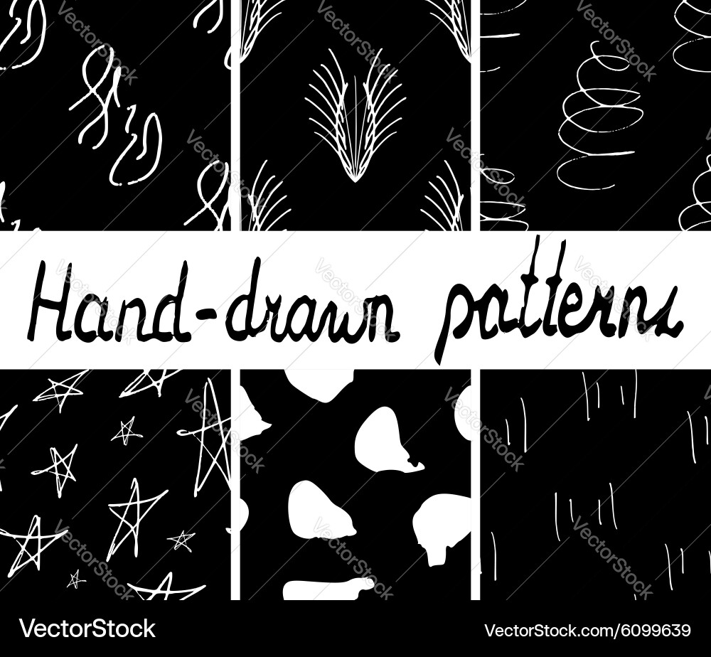Set of ink hand drawn abstract seamless patterns Vector Image