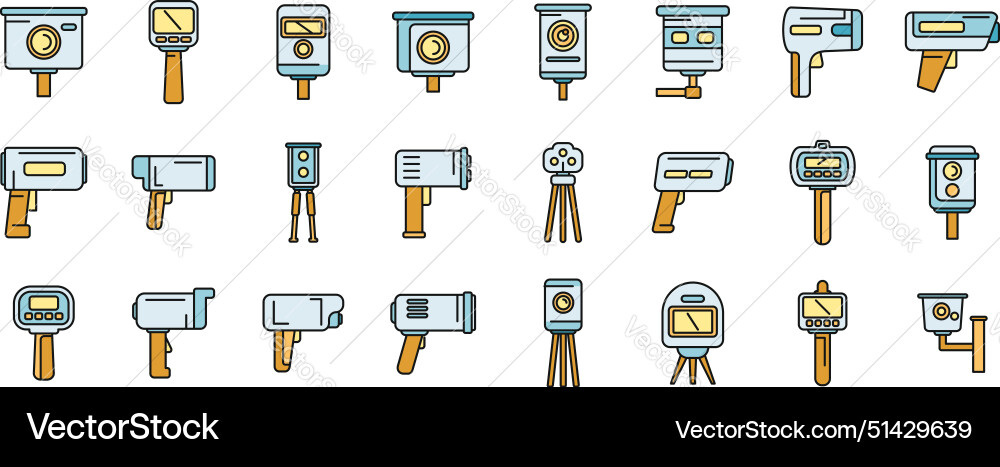 Speed radar icons set color line Royalty Free Vector Image