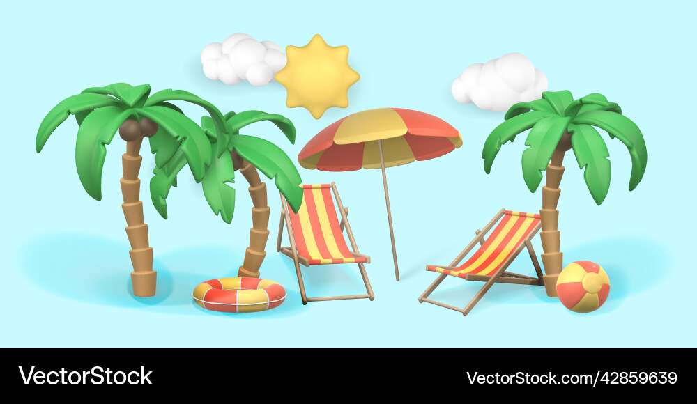 Summertime background summer 3d realistic render Vector Image